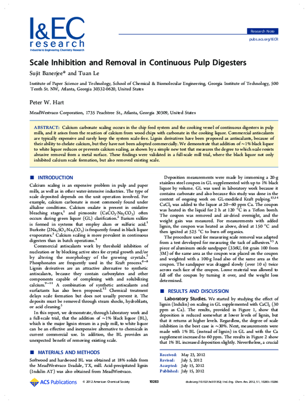 (PDF) Scale Inhibition and Removal in Continuous Pulp Digesters