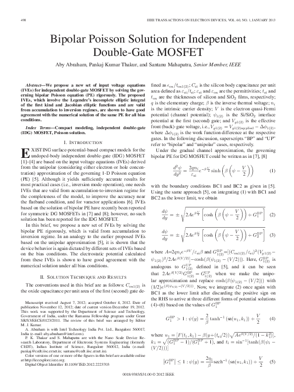 (PDF) Bipolar Poisson Solution for Independent Double-Gate MOSFET