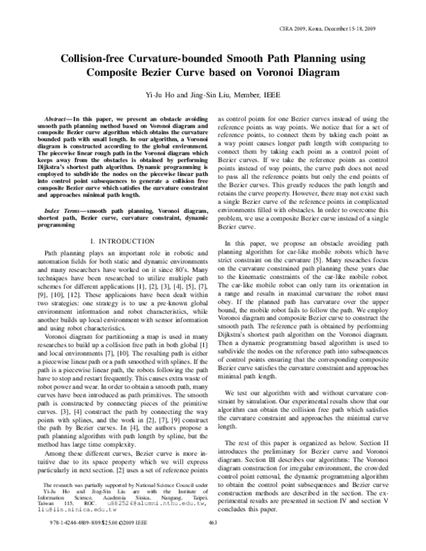 Pdf Collision Free Curvature Bounded Smooth Path Planning Using Composite Bezier Curve Based