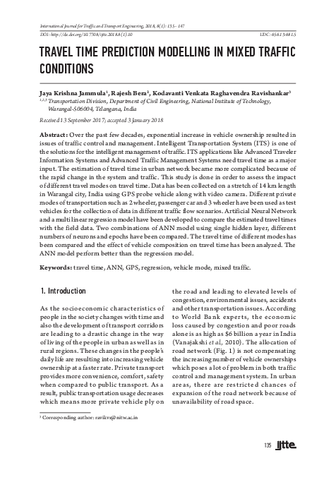(PDF) Travel Time Prediction Modelling in Mixed Traffic Conditions | jaya krishna J - Academia.edu