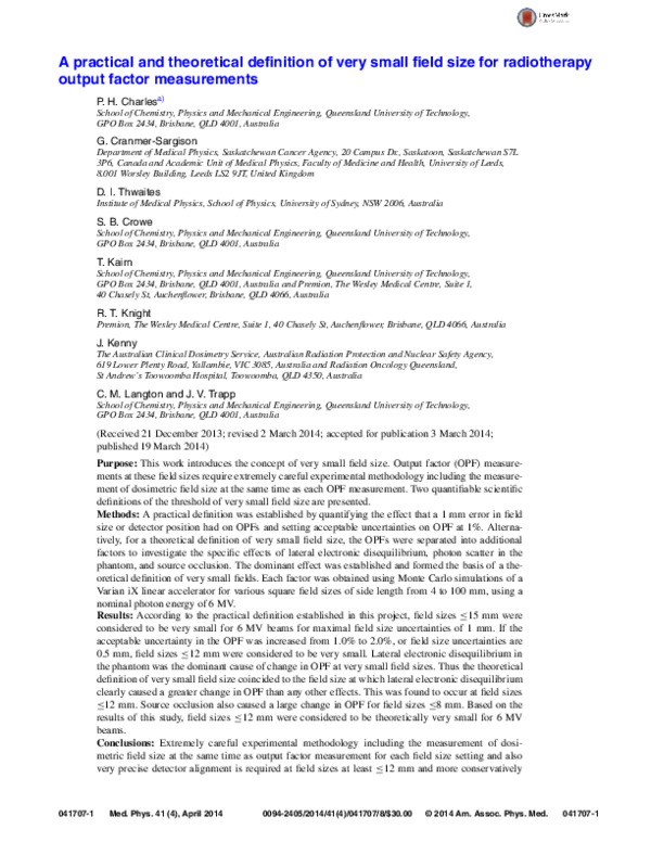 (PDF) A practical and theoretical definition of very small field size for radiotherapy output ...