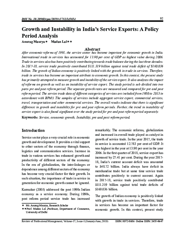 (PDF) Growth and Instability in India's Service Exports: A Policy ...