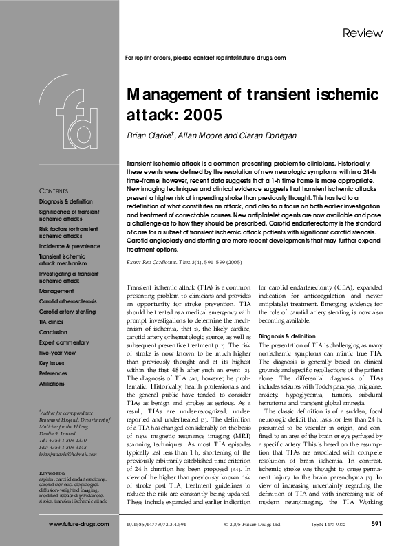 (PDF) Management of transient ischemic attack: 2005