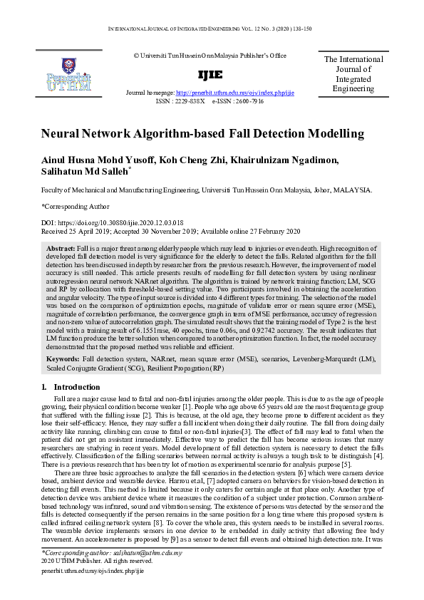 Pdf Neural Network Algorithm Based Fall Detection Modelling 1862