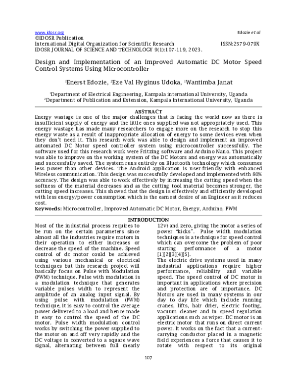 Pdf Design And Implementation Of An Improved Automatic Dc Motor Speed Control Systems Using
