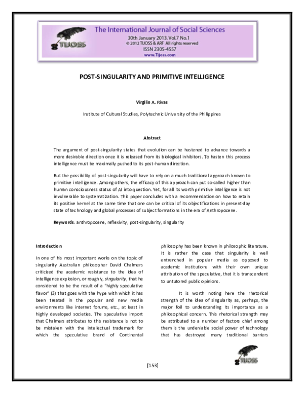 (PDF) Post-Singularity and Primitive Intelligence