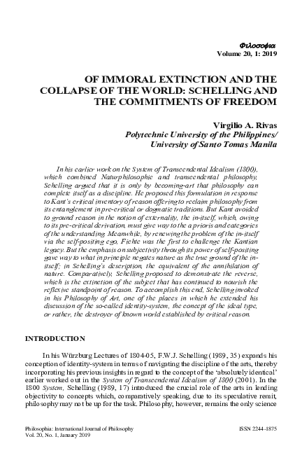 (PDF) Of Immoral Extinction and the Collapse of the World: Schelling ...