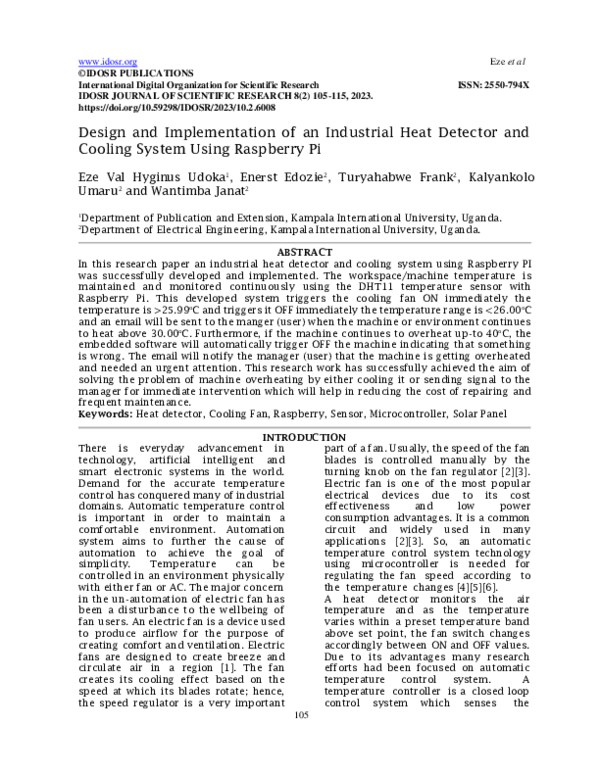 Pdf Design And Implementation Of An Industrial Heat Detector And Cooling System Using Raspberry Pi