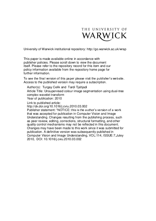 Pdf Unsupervised Colour Image Segmentation Using Dual Tree Complex