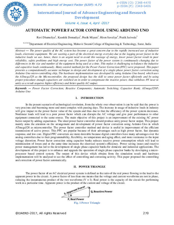 (PDF) Automatic Power Factor Control Using Arduino Uno