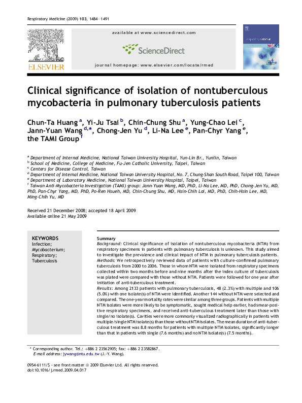 (PDF) Clinical significance of isolation of nontuberculous mycobacteria in pulmonary ...