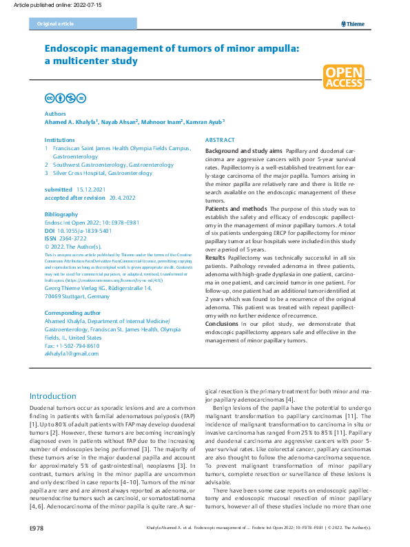 (PDF) Endoscopic management of tumors of minor ampulla: a multicenter study