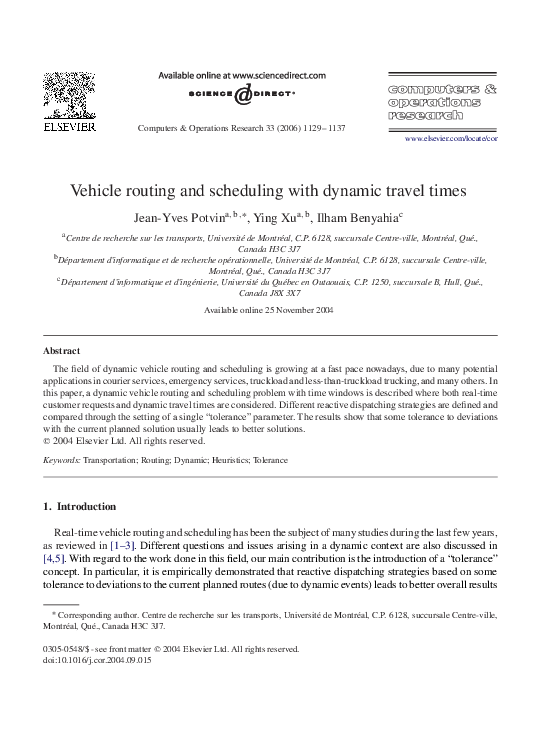 (PDF) Vehicle routing and scheduling with dynamic travel times