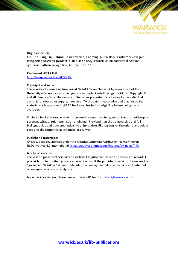 (PDF) Robust arbitrary view gait recognition based on parametric 3D ...