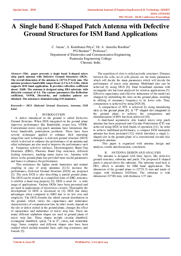 (PDF) A Single band E-Shaped Patch Antenna with Defective Ground Structures for ISM Band ...