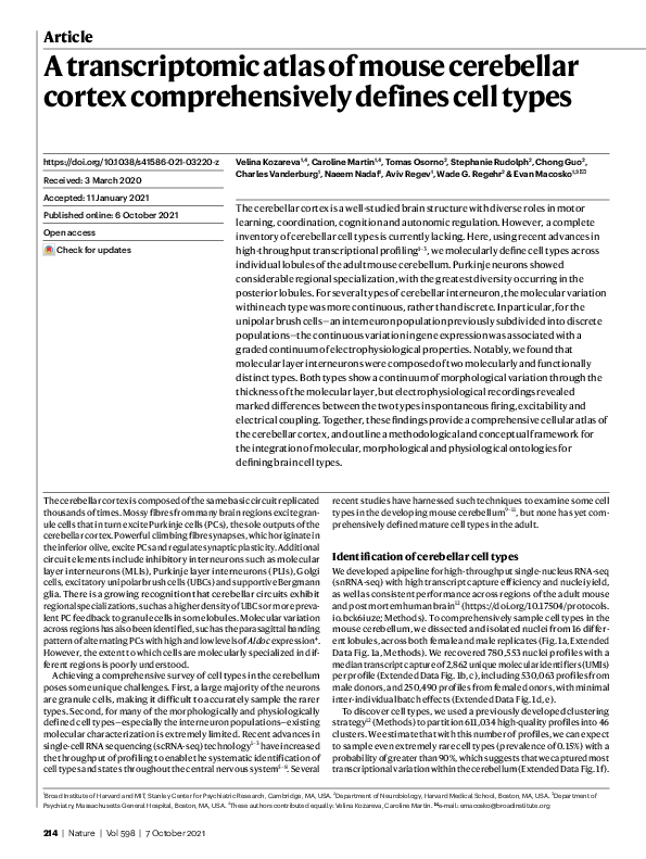 (PDF) A transcriptomic atlas of mouse cerebellar cortex comprehensively ...