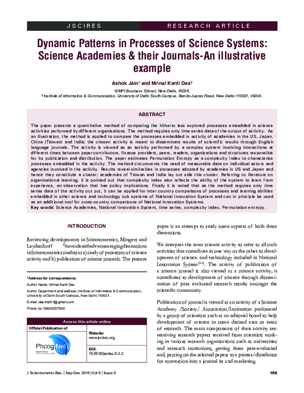 (PDF) Dynamic Patterns in Processes of Science Systems: Science ...