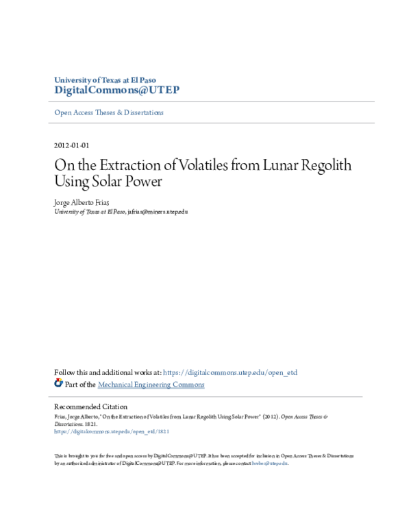 (PDF) Extraction of Volatiles from Lunar Regolith Using Solar Power