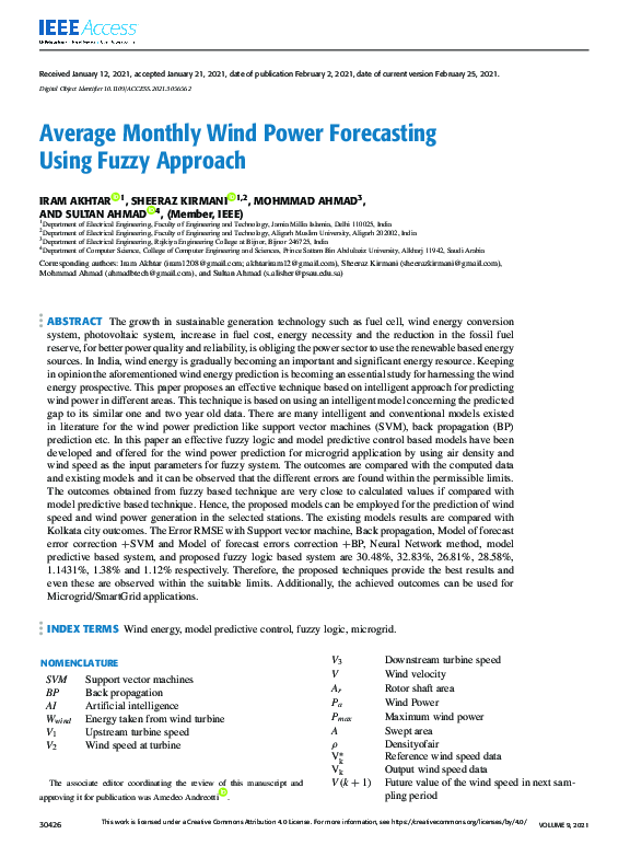 (PDF) Average Monthly Wind Power Forecasting Using Fuzzy Approach