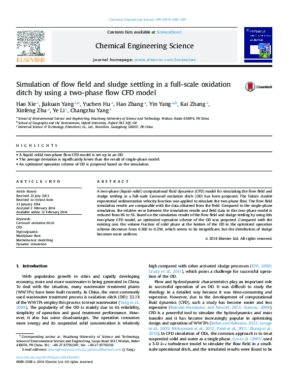 Pdf Simulation Of Flow Field And Sludge Settling In A Full Scale