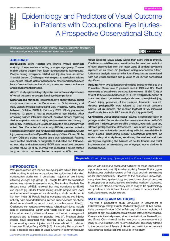 (PDF) Epidemiology and Predictors of Visual Outcome in Patients with ...