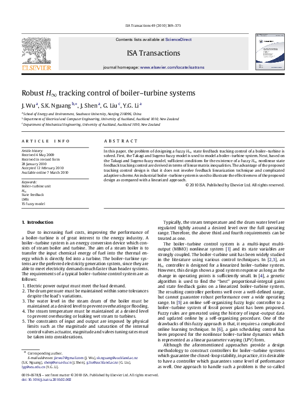 Pdf Robust Tracking Control Of Boiler Turbine Systems