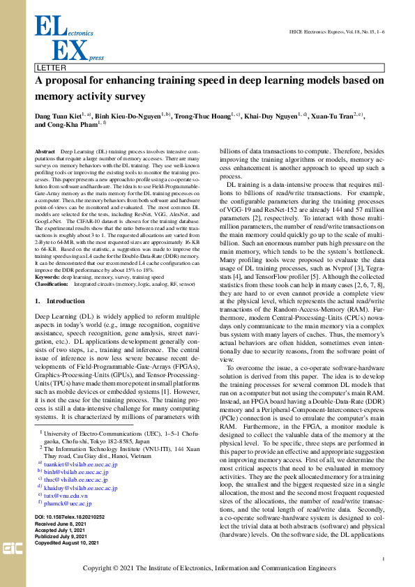(PDF) A proposal for enhancing training speed in deep learning models based on memory activity ...