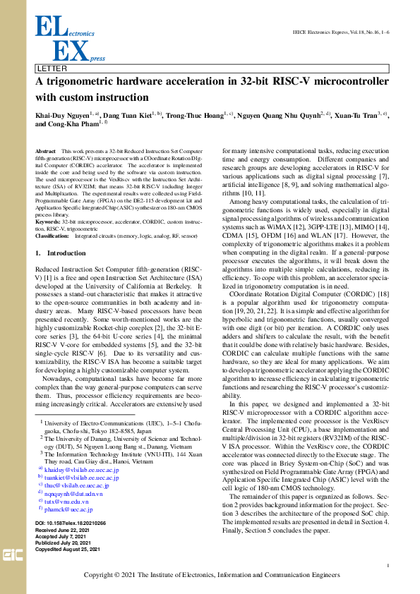 (PDF) A trigonometric hardware acceleration in 32-bit RISC-V microcontroller with custom instruction