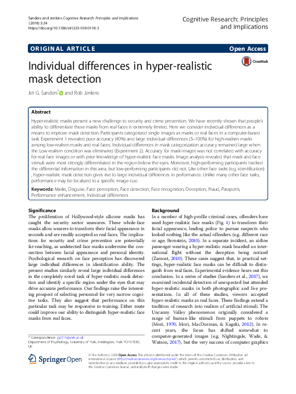 (PDF) Individual differences in hyper-realistic mask detection