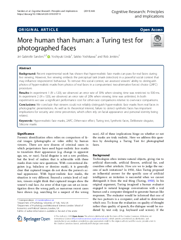 (PDF) More human than human: a Turing test for photographed faces