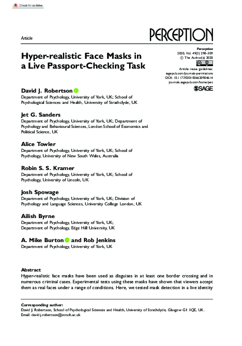 (PDF) Hyper-realistic Face Masks in a Live Passport-Checking Task