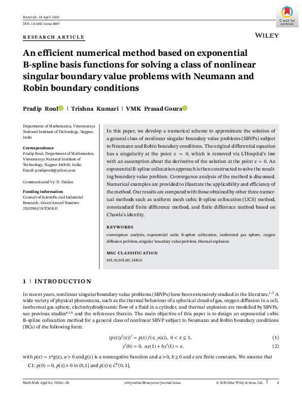 (PDF) An efficient numerical method based on exponential B‐spline basis functions for solving a ...
