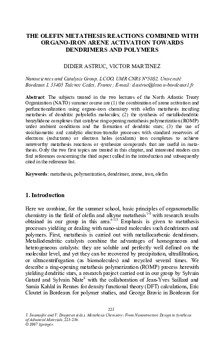 (PDF) The Olefin Metathesis Reactions Combined with Organo-Iron Arene ...