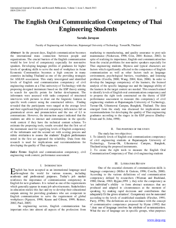 (PDF) The English Oral Communication Competency of Thai Engineering ...