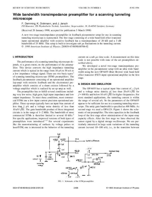 (PDF) Wide bandwidth transimpedance preamplifier for a scanning tunneling microscope