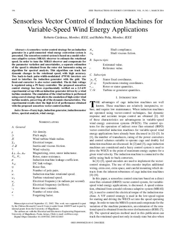Pdf Sensorless Vector Control Of Induction Machines For Variable