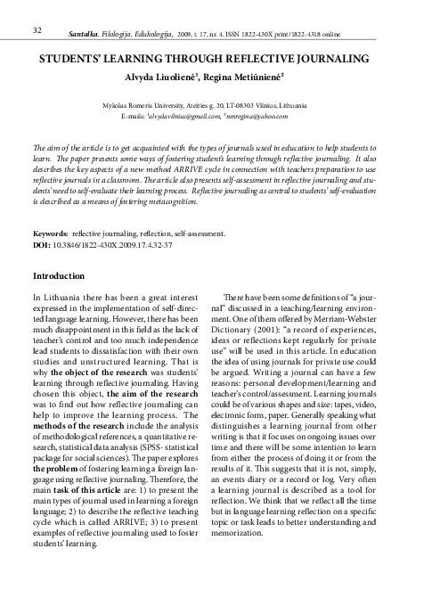 (PDF) Students' Learning Through Reflective Journaling