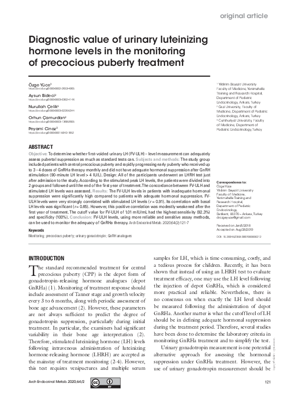 Pdf Diagnostic Value Of Urinary Luteinizing Hormone Levels In The