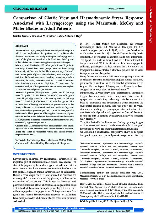 (PDF) Comparison of Glottic View and Haemodynamic Stress Response ...