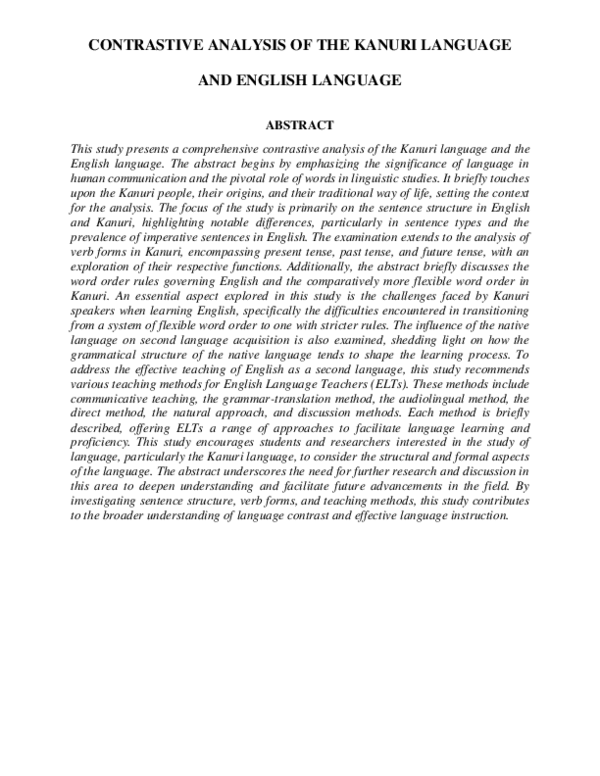 (PDF) CONTRASTIVE ANALYSIS OF THE KANURI LANGUAGE