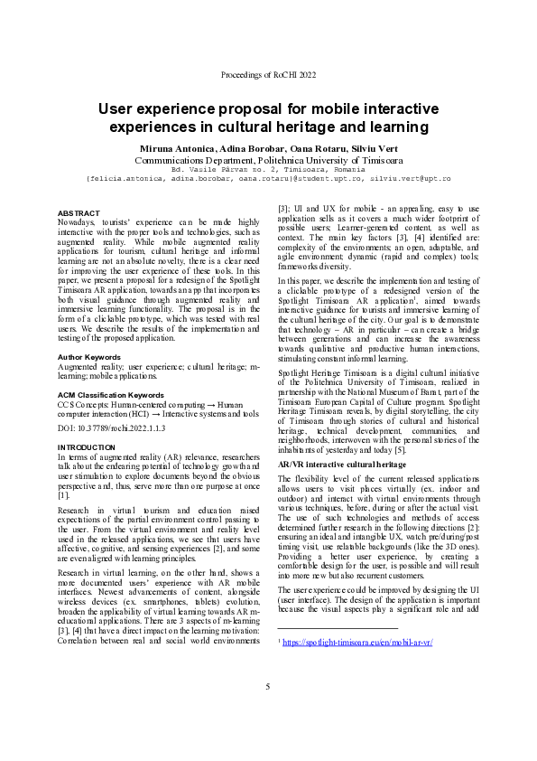 (PDF) User experience proposal for mobile interactive experiences in cultural heritage and learning