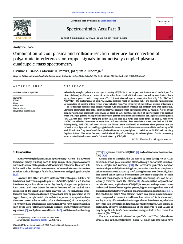 (PDF) Combination of cool plasma and collision-reaction interface for ...