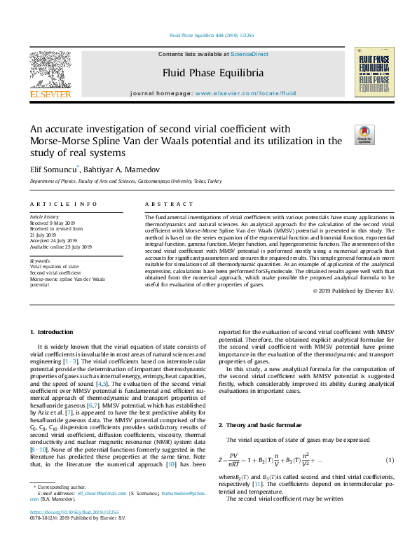 (PDF) An accurate investigation of second virial coefficient with Morse ...