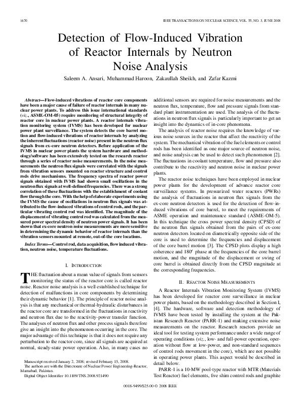 (PDF) Detection of Flow-Induced Vibration of Reactor Internals by Neutron Noise Analysis