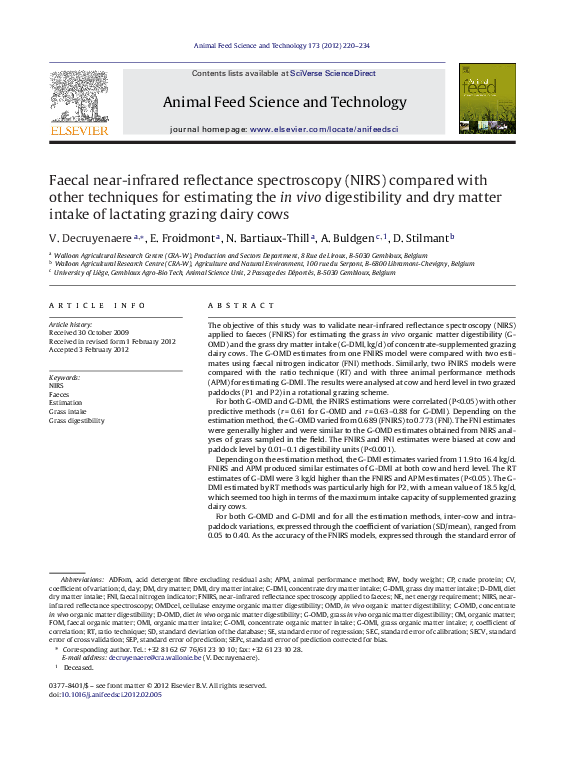 (PDF) Faecal near-infrared reflectance spectroscopy (NIRS) compared with other techniques for ...