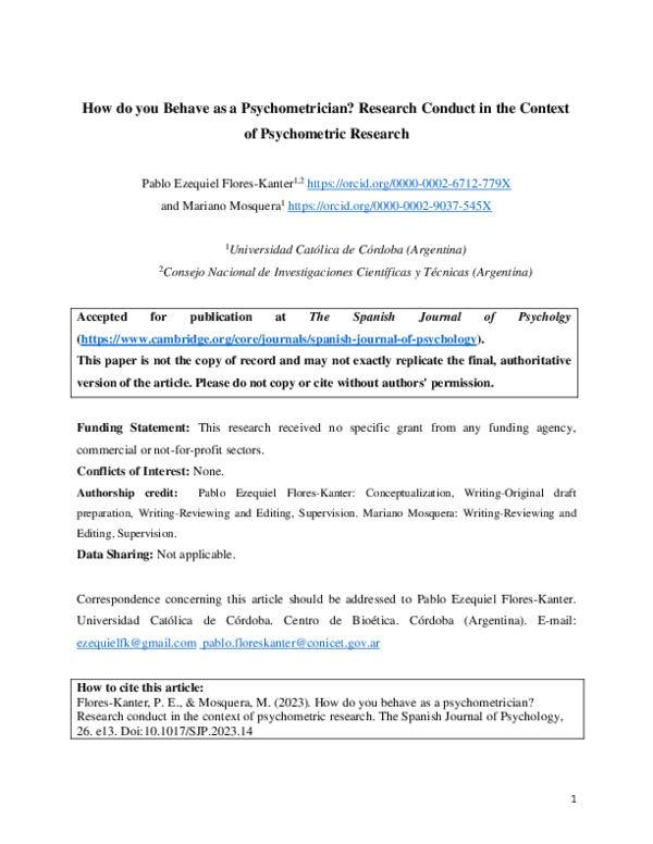 (PDF) How do you Behave as a Psychometrician? Research Conduct in the ...