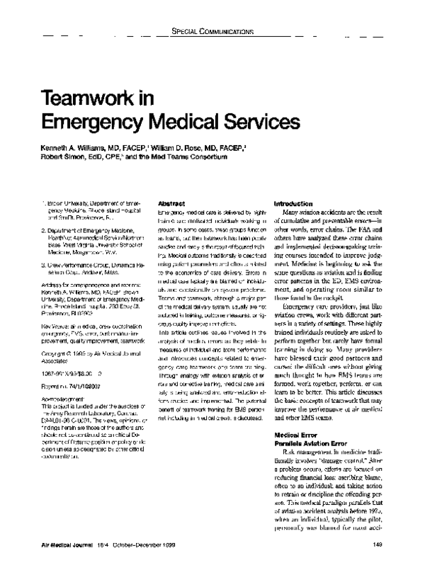 (PDF) Teamwork in emergency medical services