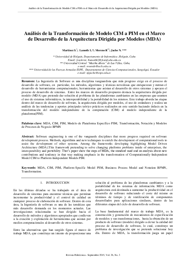 (PDF) Análisis de la Transformación de Modelo CIM a PIM en el Marco de ...