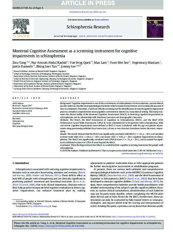 (PDF) Montreal Cognitive Assessment as a screening instrument for ...