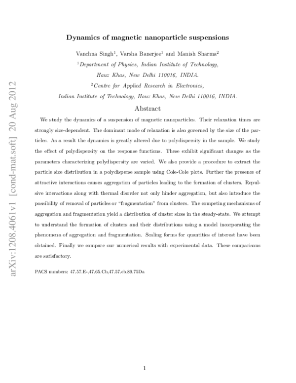 (PDF) Dynamics of magnetic nanoparticle suspensions